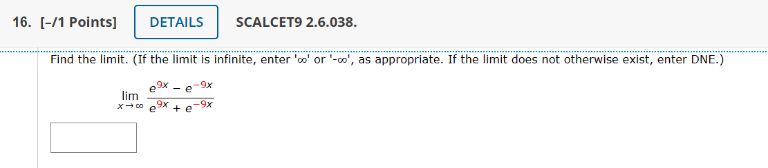 Solved 16. [-/1 Points] SCALCET9 2.6.038. Find the limit. | Chegg.com
