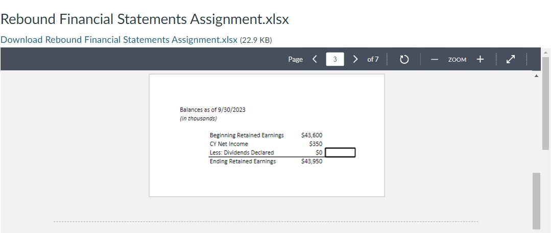 Rebound Financial Statements Assignment.xlsx Download | Chegg.com