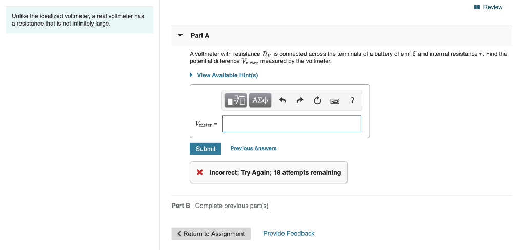 Solved Review Unlike the idealized voltmeter, a real | Chegg.com