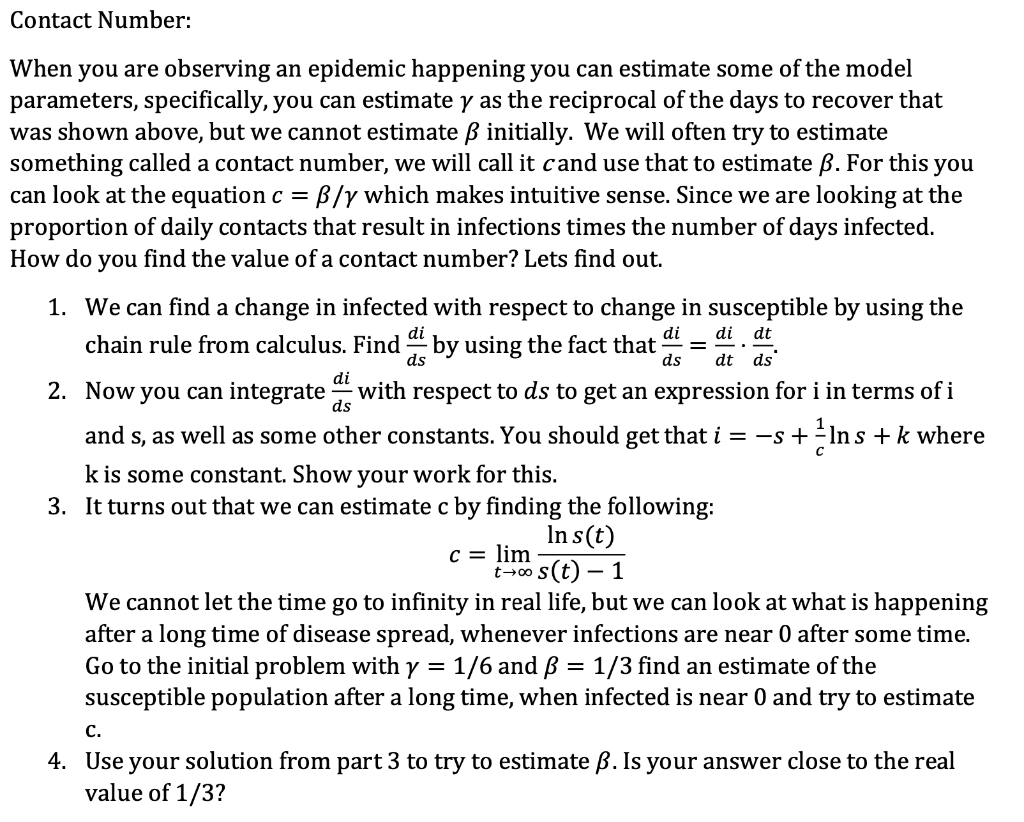Solved This project will investigate the SIR model and use | Chegg.com