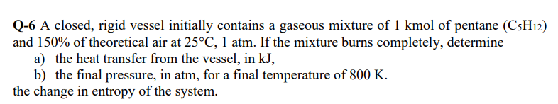 Solved Q-6 A closed, rigid vessel initially contains a | Chegg.com
