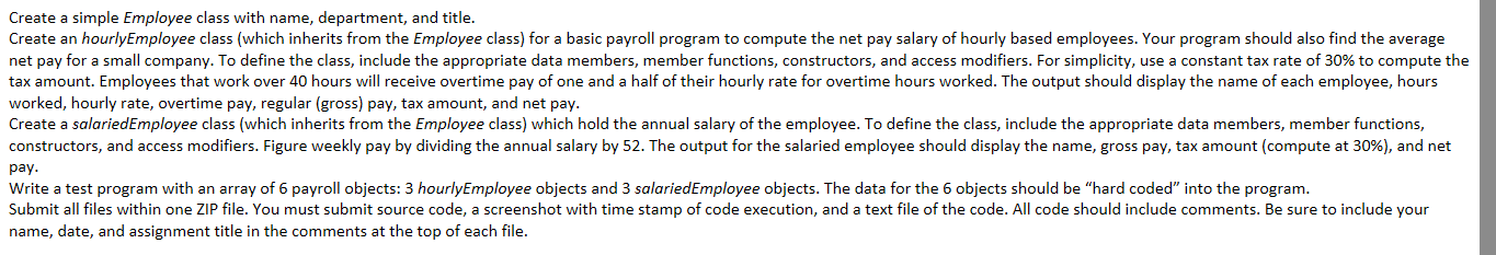 Solved Create a simple Employee class with name, department, | Chegg.com
