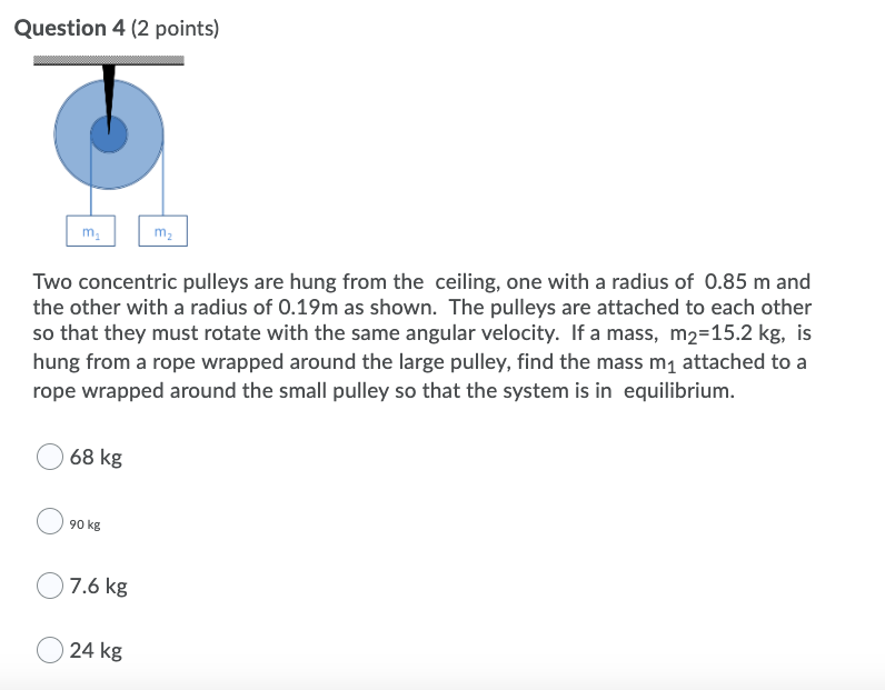 Solved Question 4 (2 points) Two concentric pulleys are hung | Chegg.com