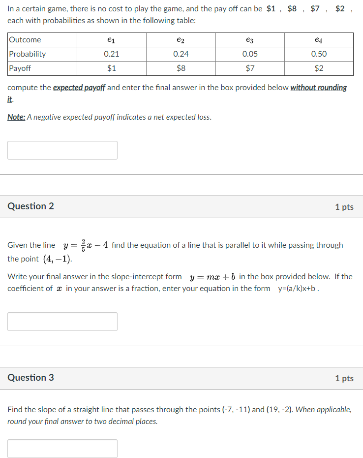 Solved In a certain game, there is no cost to play the game, | Chegg.com