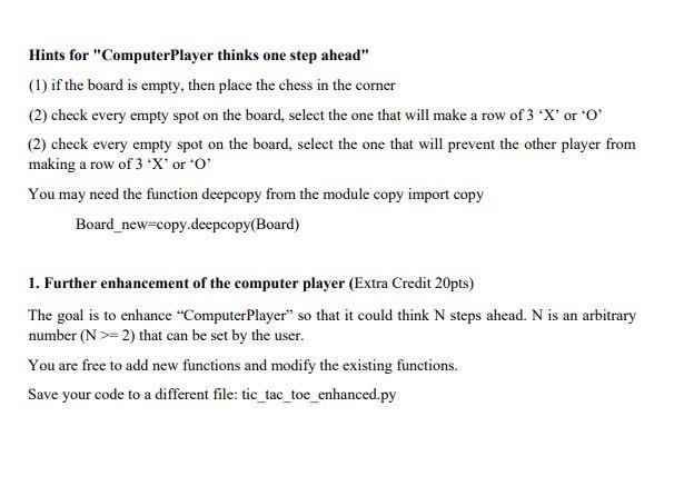 Solved Python tic tac toe question. PLEASE INCLUDE PICTURE | Chegg.com