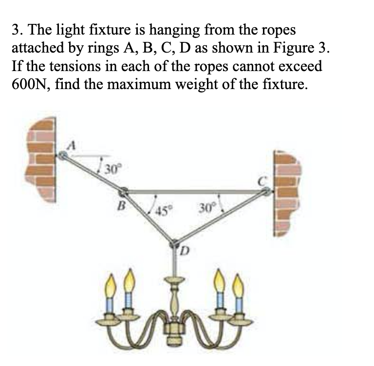 Solved 3. The light fixture is hanging from the ropes | Chegg.com