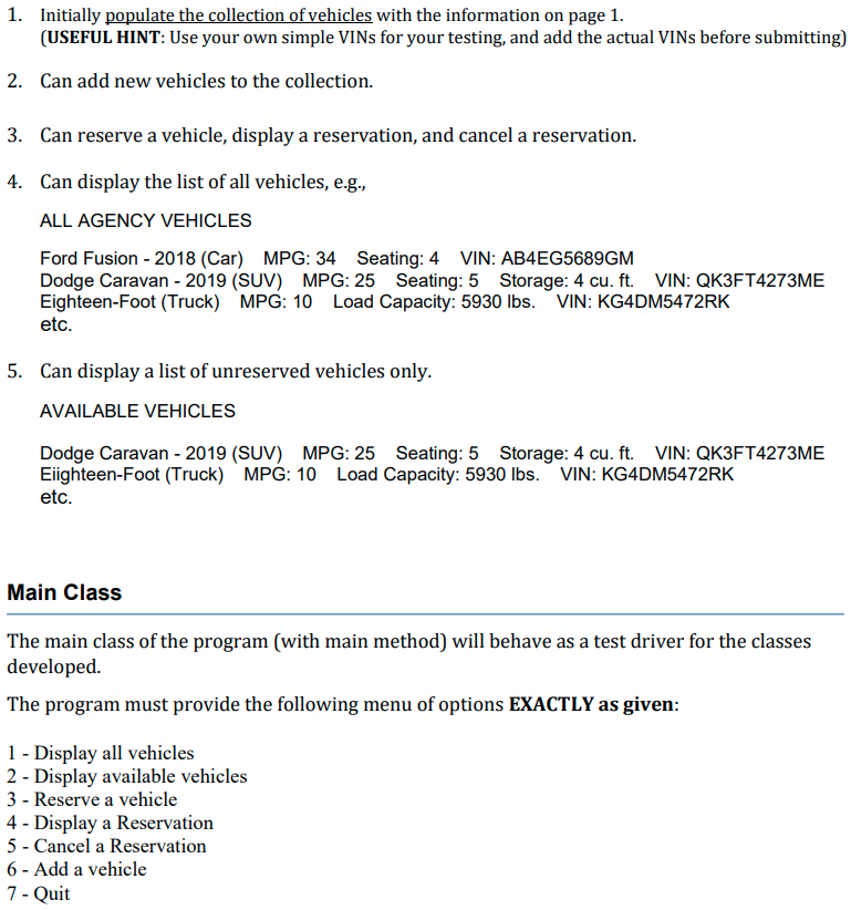 Solved Abstract Vehicle Class instance variables private | Chegg.com