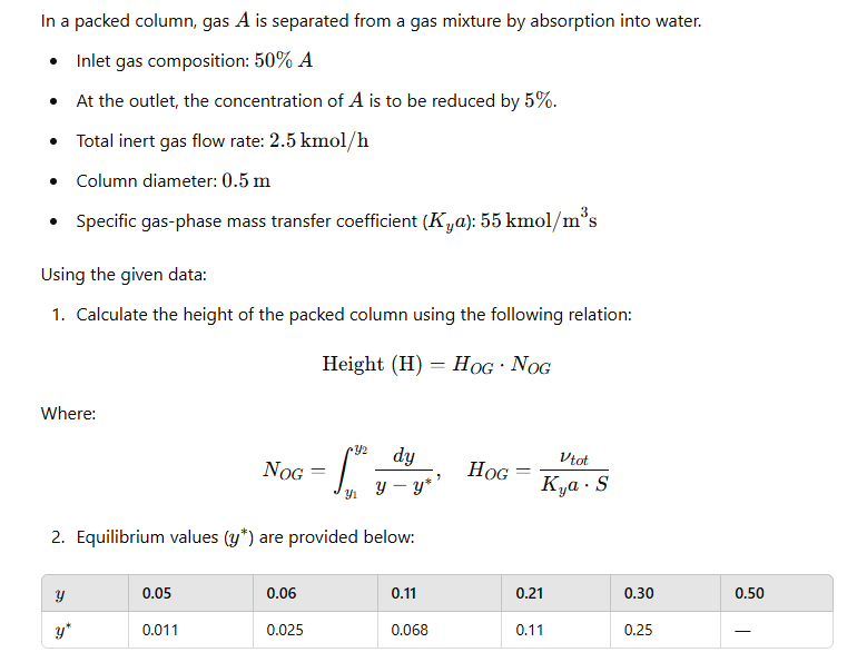 Solved In ﻿a packed column, gas A is ﻿separated from a gas | Chegg.com