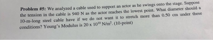 Solved Problem #5: we analyzed a cable used to support an | Chegg.com