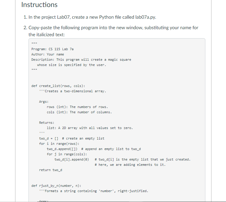 Solved Part A Create A Magic Square A Magic Squaree Is An N Chegg