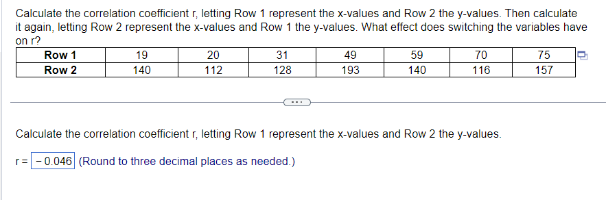 Solved Calculate the correlation coefficient r, ﻿letting Row | Chegg.com