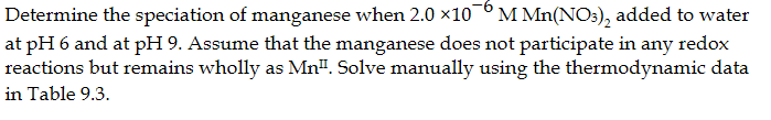 Determine the speciation of manganese when 2.0 x10 | Chegg.com