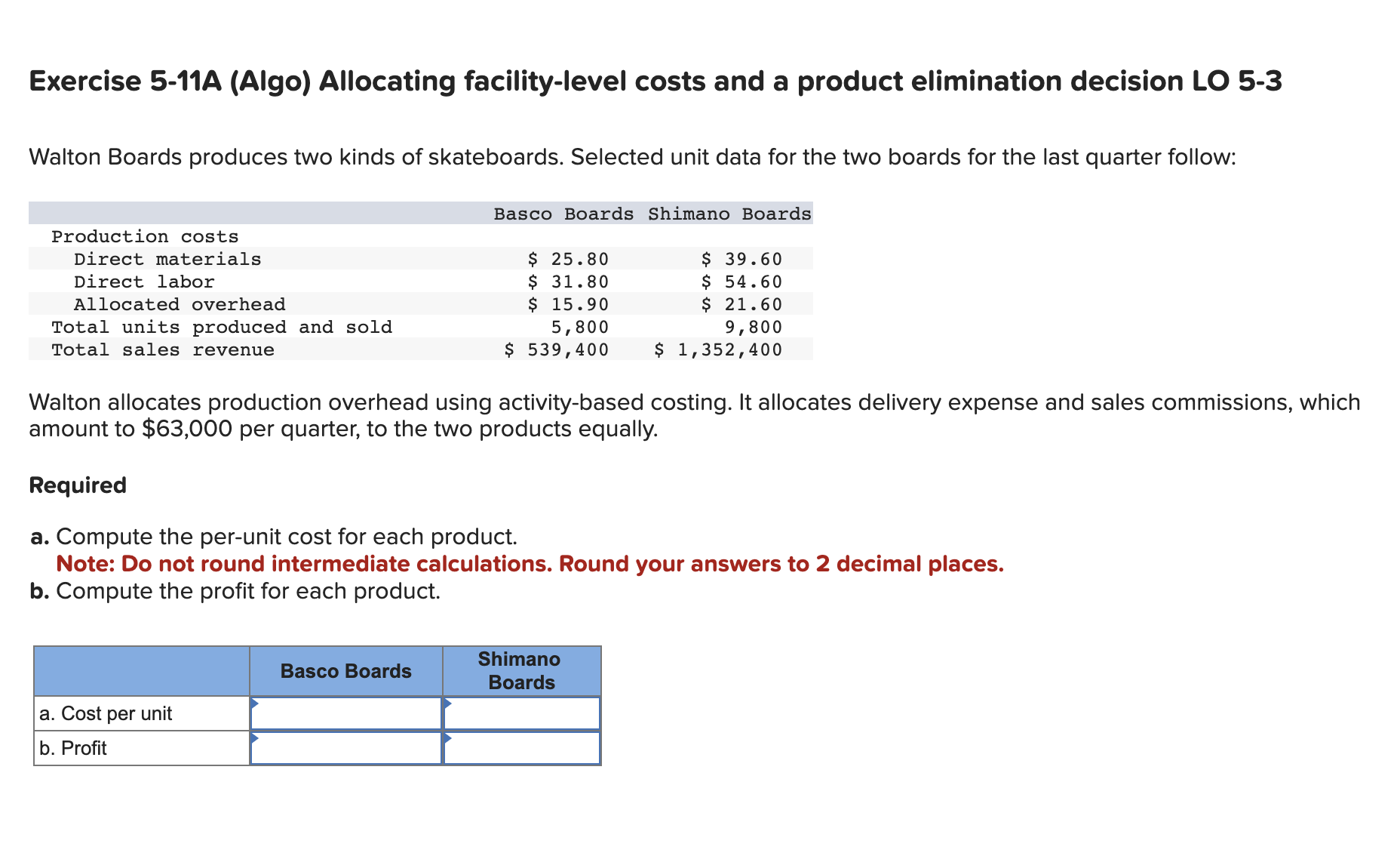 Solved Exercise 5-11A (Algo) Allocating facility-level costs | Chegg.com