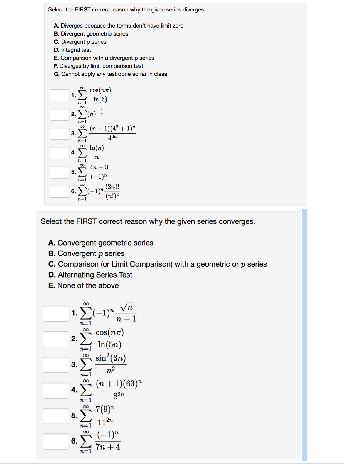 Solved Select the FIRST correct reason why the given series | Chegg.com