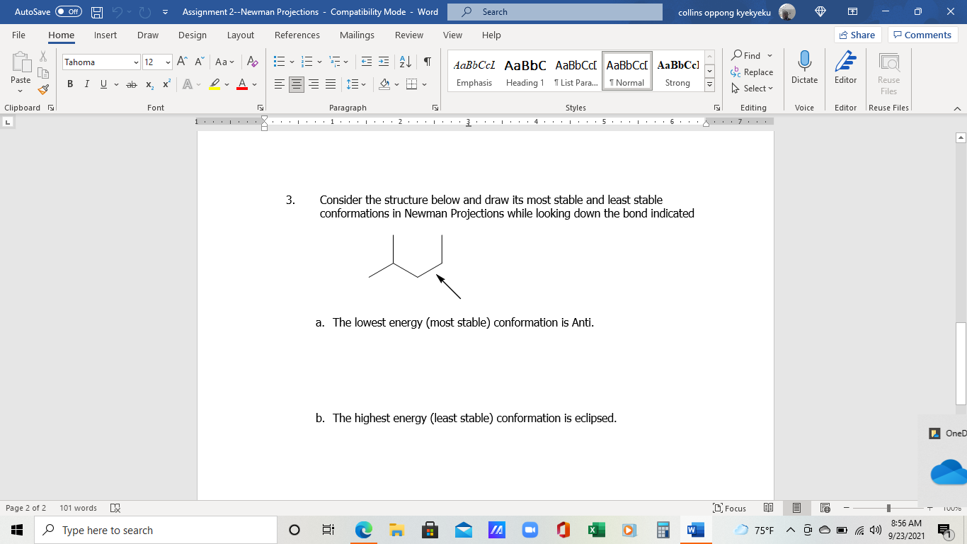 Solved AutoSave Off Assignment 2--Newman Projections - | Chegg.com