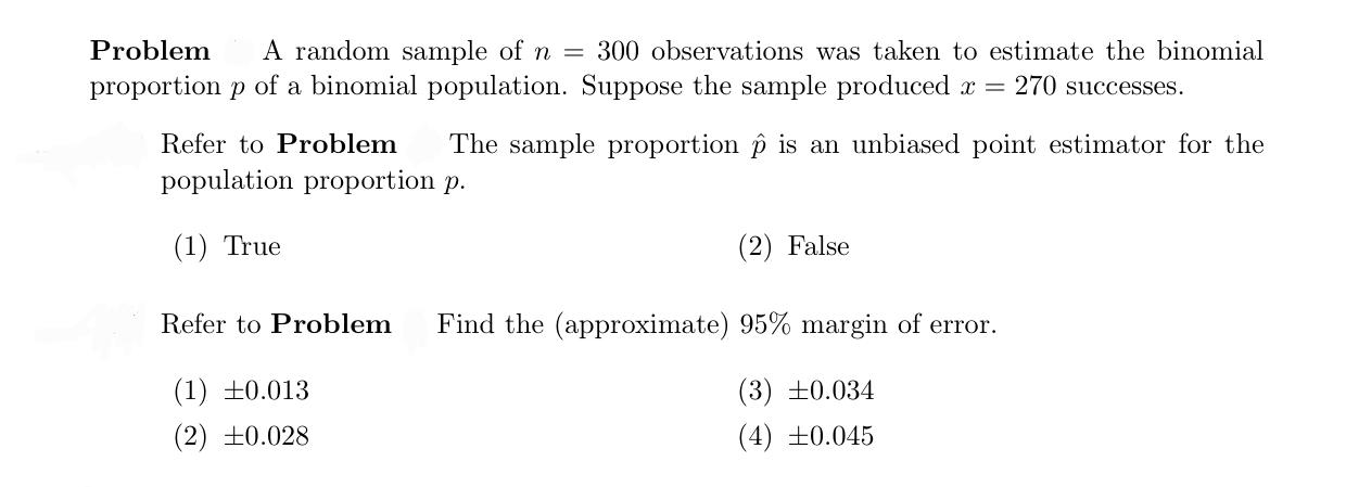 Solved Problem A random sample of n = 300 observations was | Chegg.com