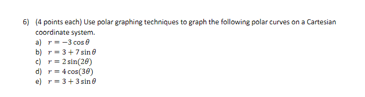 Solved (4 ﻿points each) ﻿Use polar graphing techniques to | Chegg.com