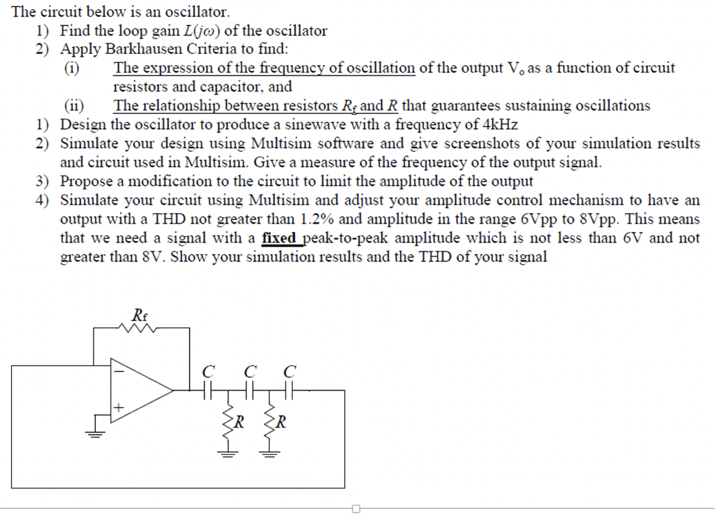 Solved The circuit below is an oscillator. 1) Find the loop | Chegg.com