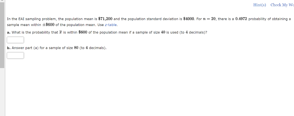 Solved Hint(s) Check My W In the EAI sampling problem, the | Chegg.com