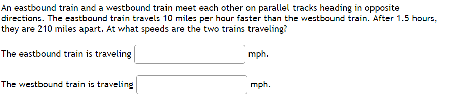 Solved An eastbound train and a westbound train meet each | Chegg.com