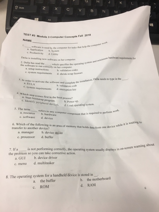 Solved K L Ctri Ait TEST #3 Modu NAME le 3 Computer Concepts | Chegg.com