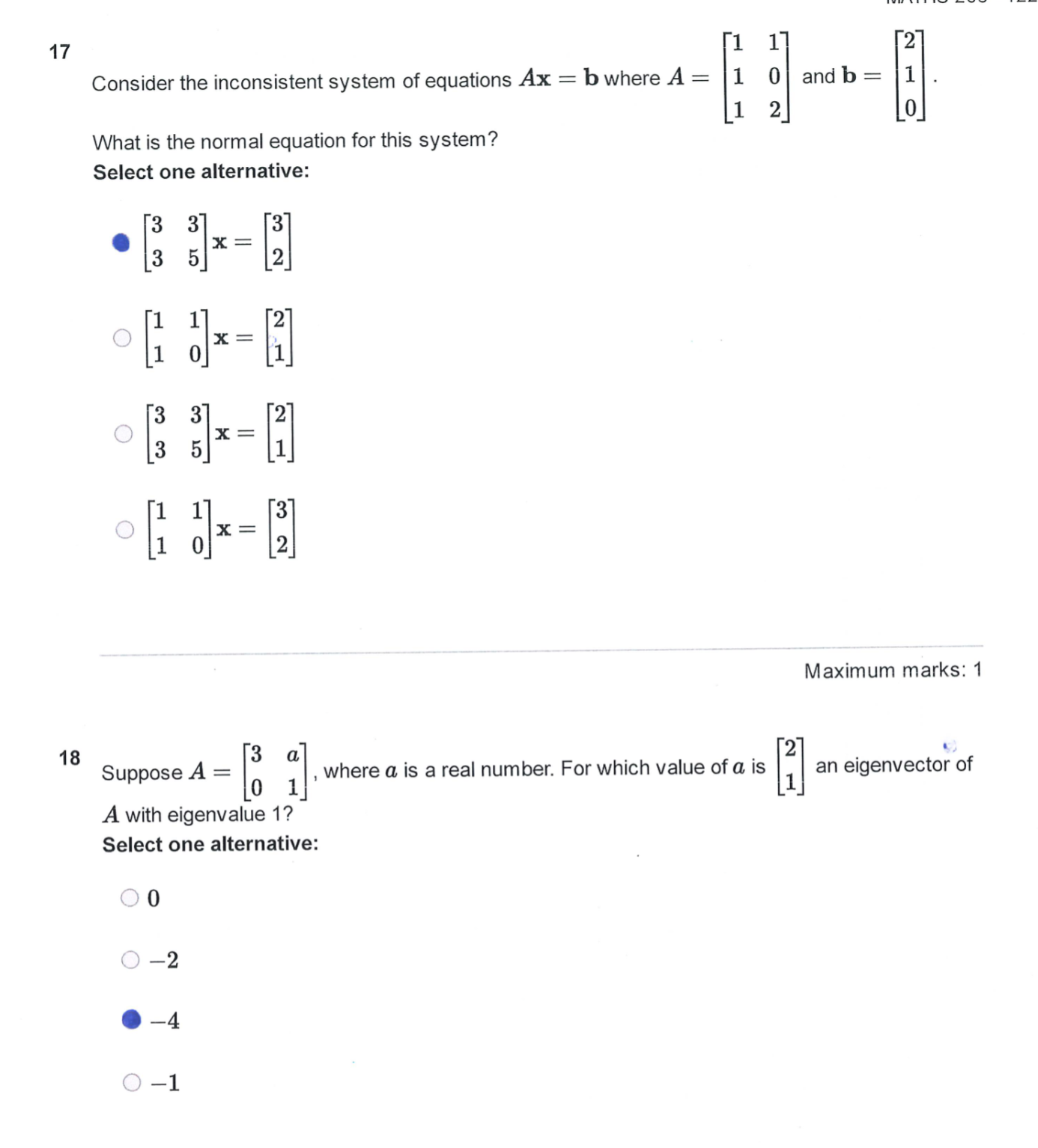 Solved 17 Consider the inconsistent system of equations Ax=b | Chegg.com