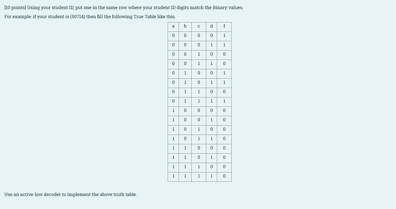 Solved [10 points] Using your student ID, put one in the | Chegg.com