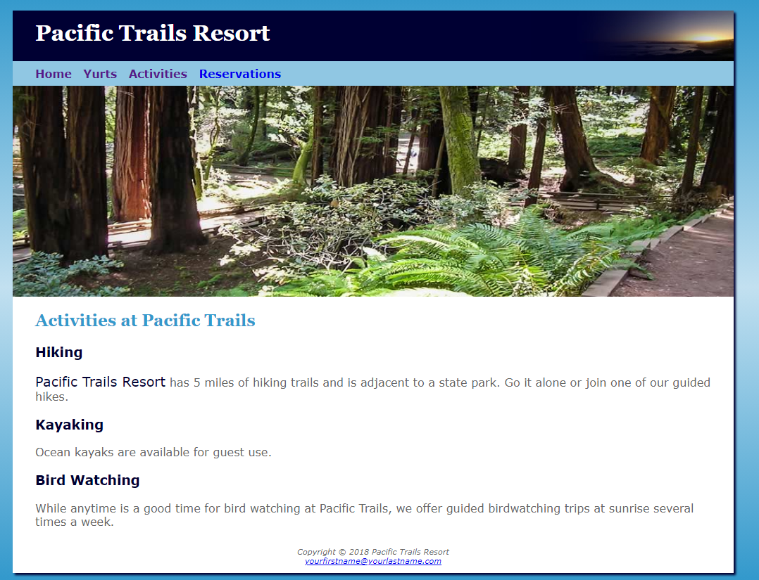 Solved Pacific Trails Resort Home Yurts Activities | Chegg.com