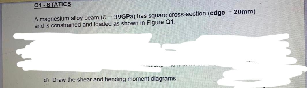 Solved Q1 - STATICS A magnesium alloy beam (E = 39GPa) has | Chegg.com