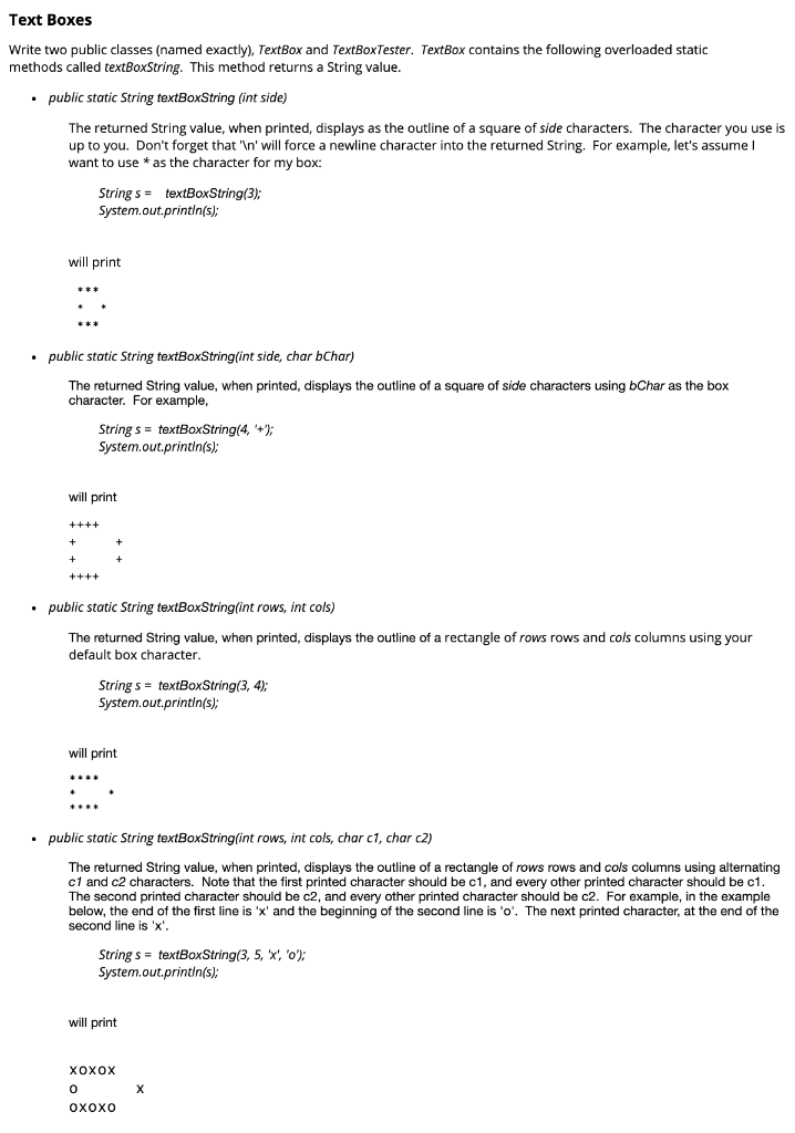 Solved Text Boxes Write two public classes (named exactly), | Chegg.com