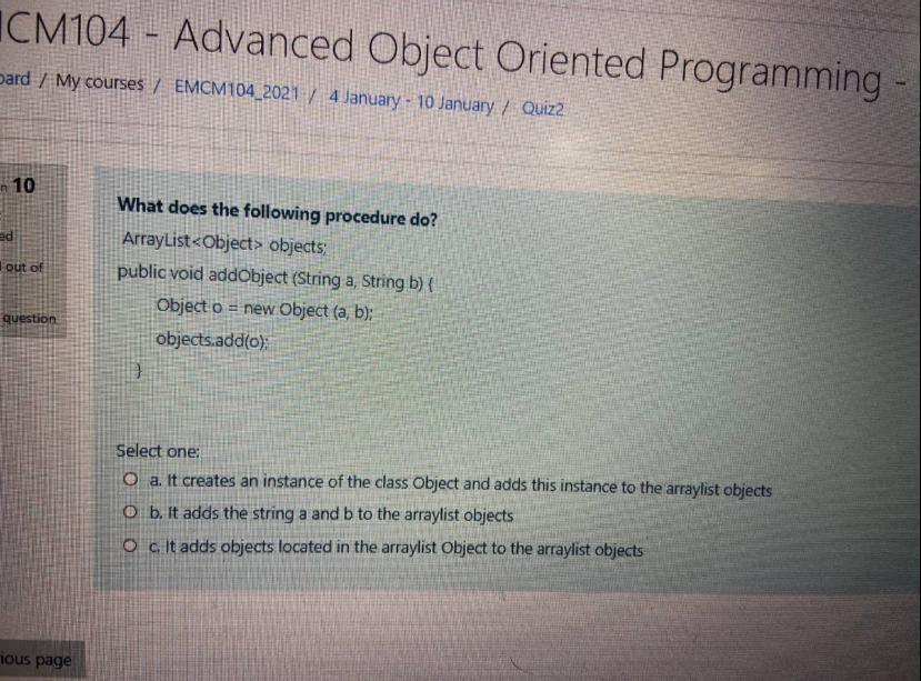 Solved 1CM104 - Advanced Object Oriented Programming Dard / | Chegg.com