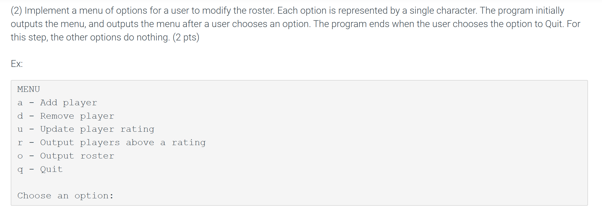 Solved (4) Implement the "Add player" menu option. Prompt | Chegg.com
