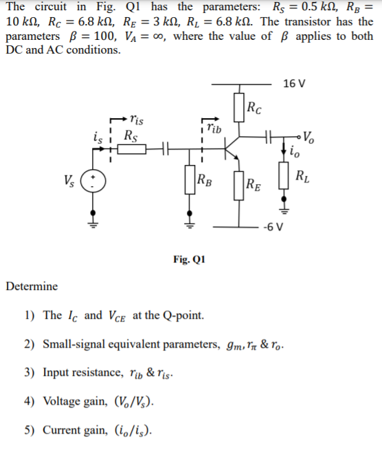 Solved = The circuit in Fig. Q1 has the parameters: Rs = 0.5 | Chegg.com