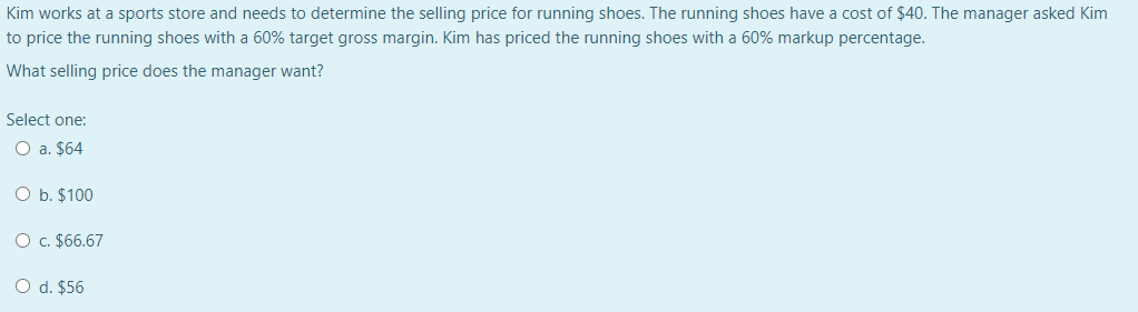 Solved Kim works at a sports store and needs to determine | Chegg.com