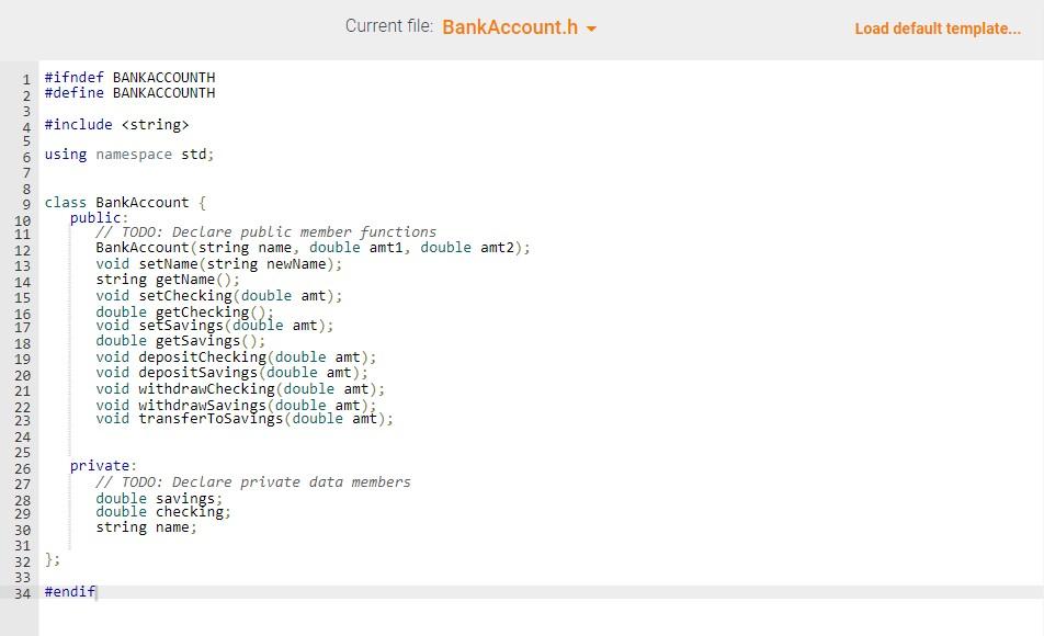 Solved bankAccount.h and bankAccount.cpp is complete and | Chegg.com