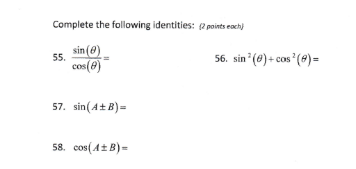 Solved Complete the following identities: (2 points each} | Chegg.com
