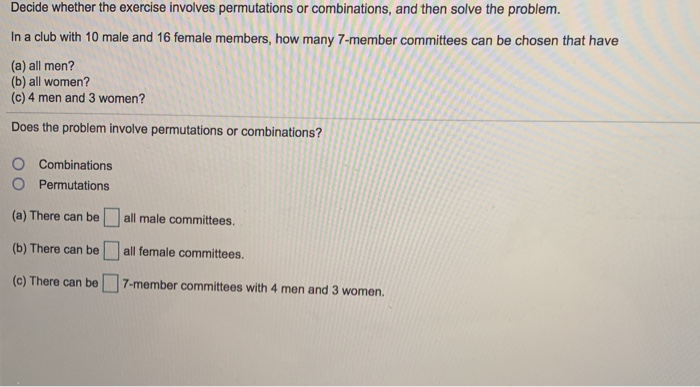 Solved Decide whether the exercise involves permutations or | Chegg.com