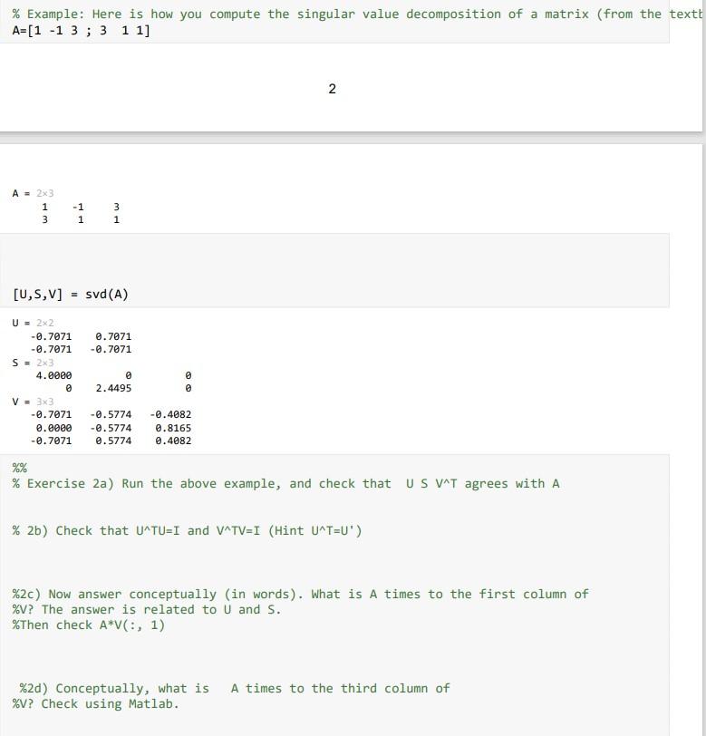 Solved % Example: Here is how you compute the singular value | Chegg.com
