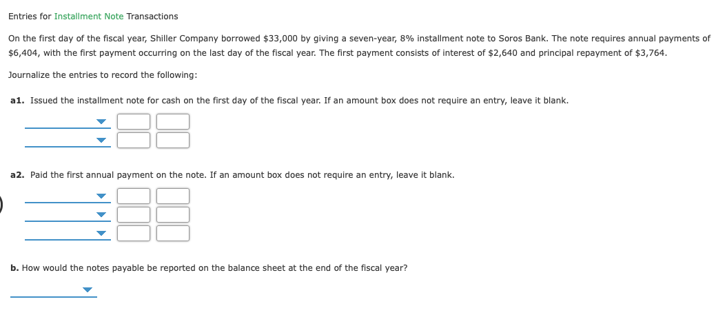 Solved Entries for Installment Note Transactions On the | Chegg.com