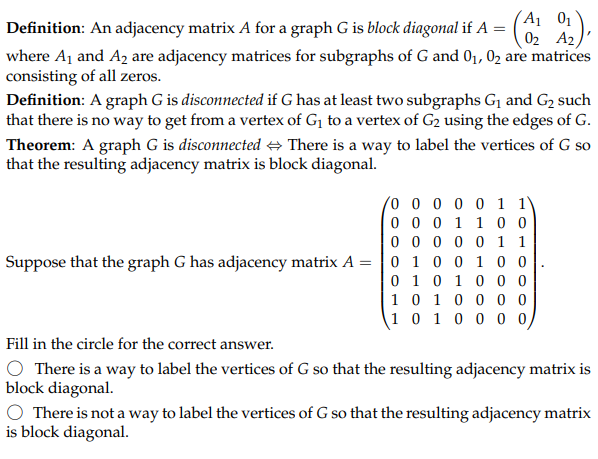 Solved A 01 Definition: An adjacency matrix A for a graph G | Chegg.com