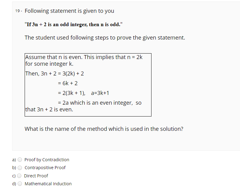 Solved - Following statement is given to you "If 3n+2 is an | Chegg.com