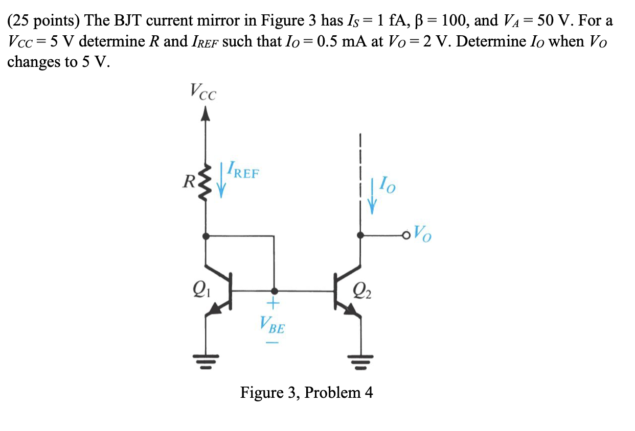 Solved (25 points) The BJT current mirror in Figure 3 has Is | Chegg.com