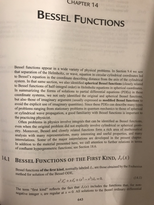 Solved Bessel function of first kind Jv(x) is defined as the | Chegg.com