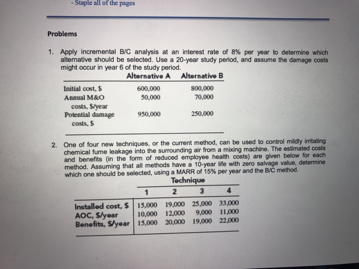 Solved Apply incremental B/C analysis at an interest rate of | Chegg.com