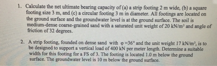 Solved 1. Calculate the net ultimate bearing capacity of (a) | Chegg.com