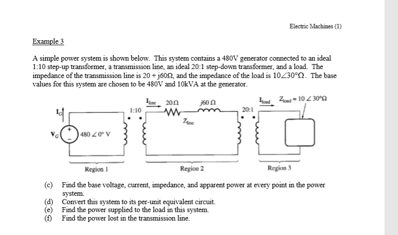 Solved Electric Machines (1) Example 3 A simple power system | Chegg.com