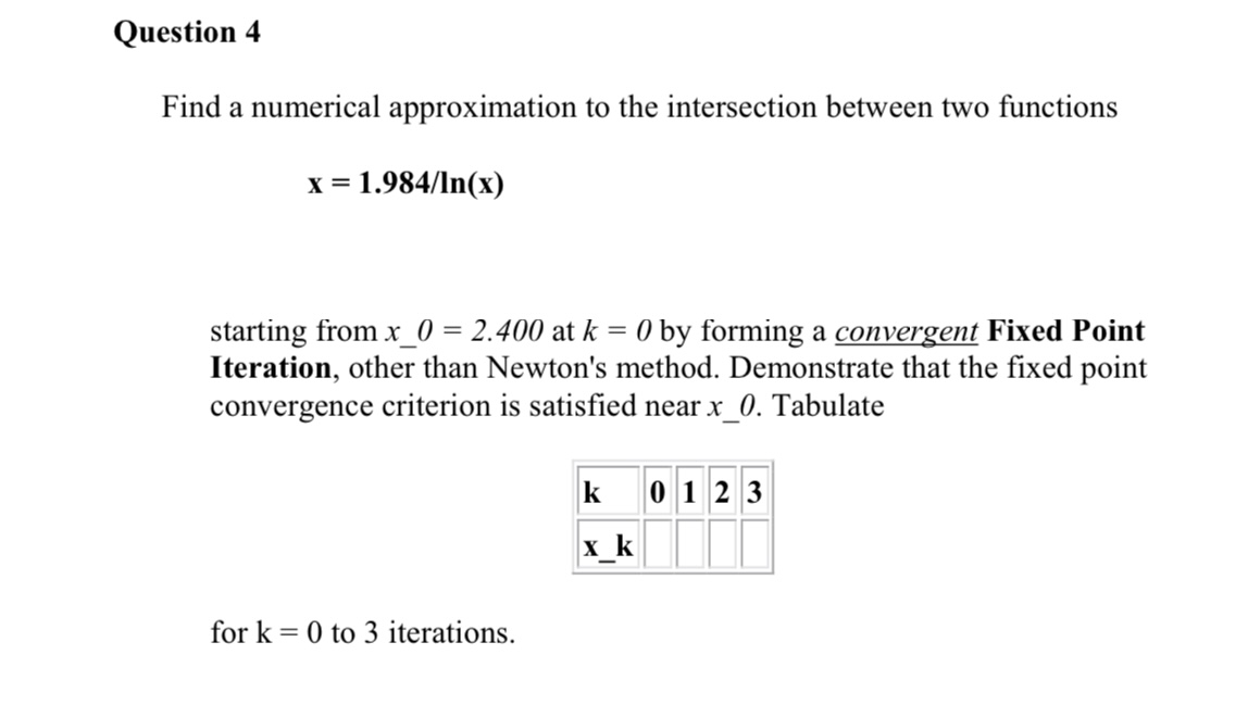 Solved Find A Numerical Approximation To The Intersection
