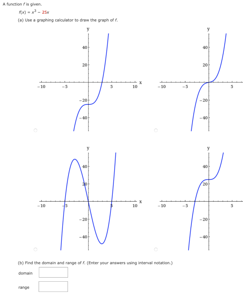 Solved A function f is given. f(x) = x3 - 25x (a) Use a | Chegg.com