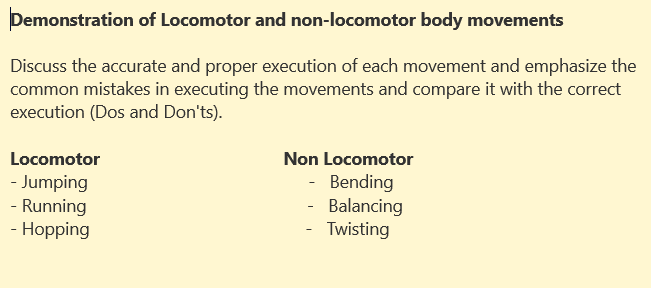 Solved Demonstration of Locomotor and non-locomotor body | Chegg.com