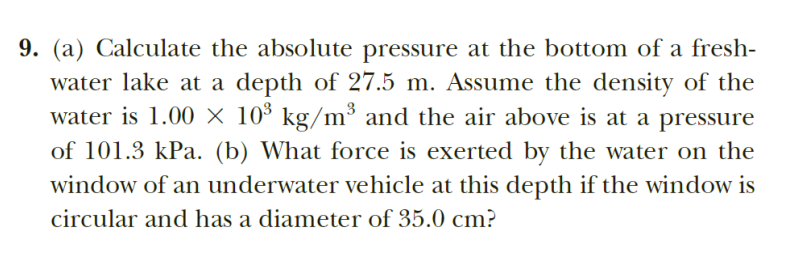 Solved (a) ﻿Calculate the absolute pressure at the bottom of | Chegg.com